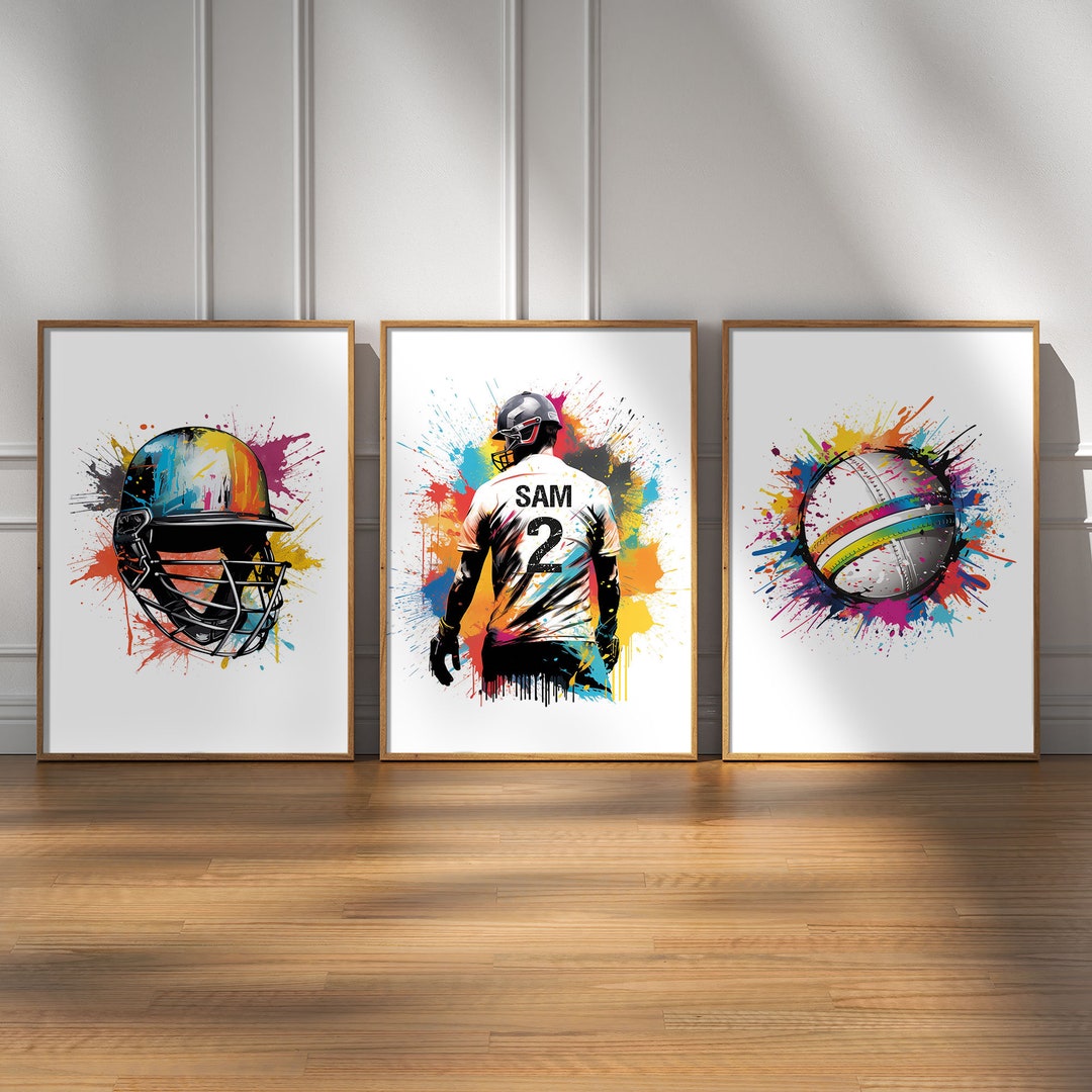 Cricket Player Poster Set, Cricket Player Gifts, Watercolor Cricket ...