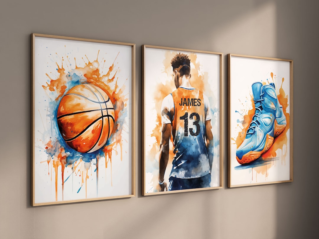 Personalised Set of 3 Basketball Prints, Basketball Wall Art, Boys ...