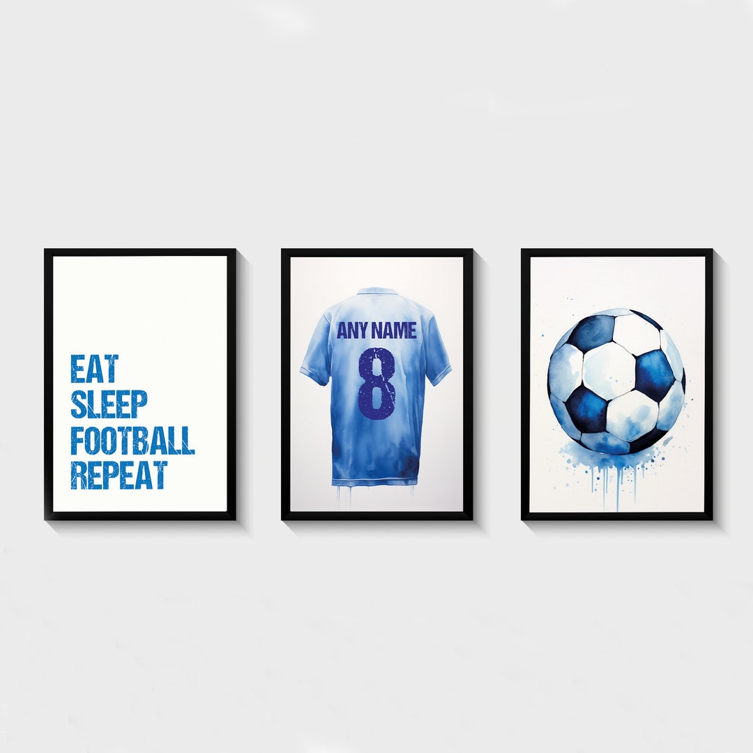 Set of 3 Football Wall Art Prints Personalised Football Prints, Boys ...