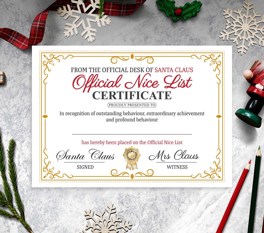 Christmas Official Nice List Certificate, Letter From Santa, Digital ...