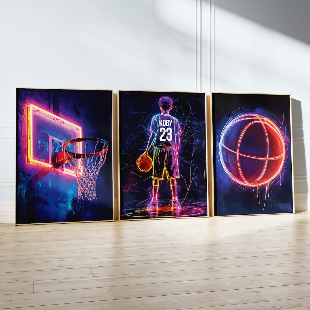 Personalised Basketball Prints, Set of 3, Basketball Wall Art Prints ...