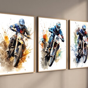 Motocross Prints Set of 3 Watercolor Dirt Bike, A3 A4 Digital Download ...