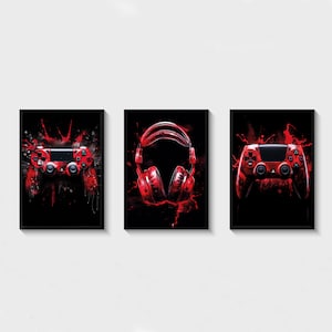 Set of 3 Red Gaming Prints, Gaming Decor, Gamer Wall Art Teen Room ...