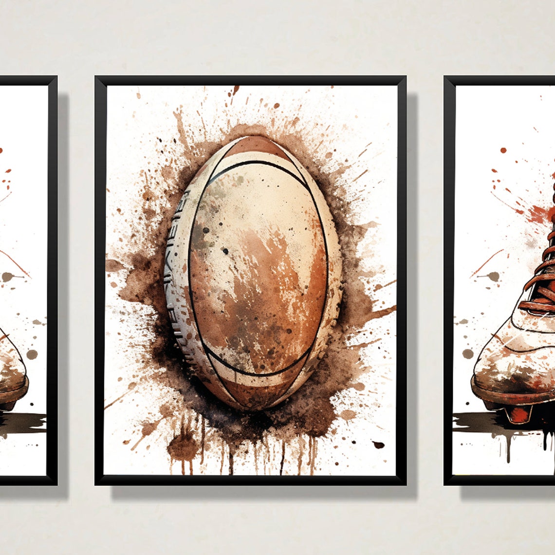Set of 3 Rugby Prints, Rugby Wall Art, Boys Bedroom Decor, Rugby Player ...