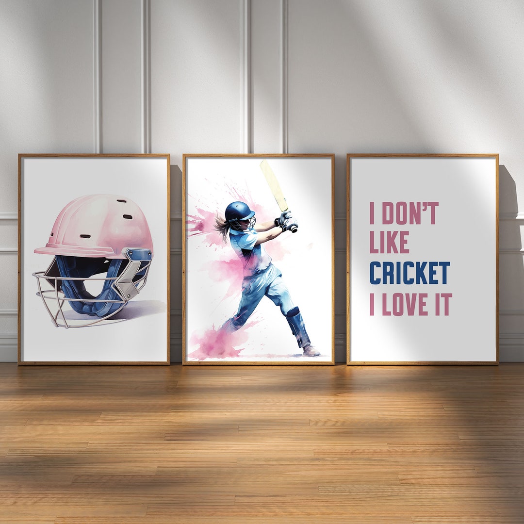 Cricket Prints, Set of 3 Cricket Posters, Pink Cricket Wall Art, Gift ...