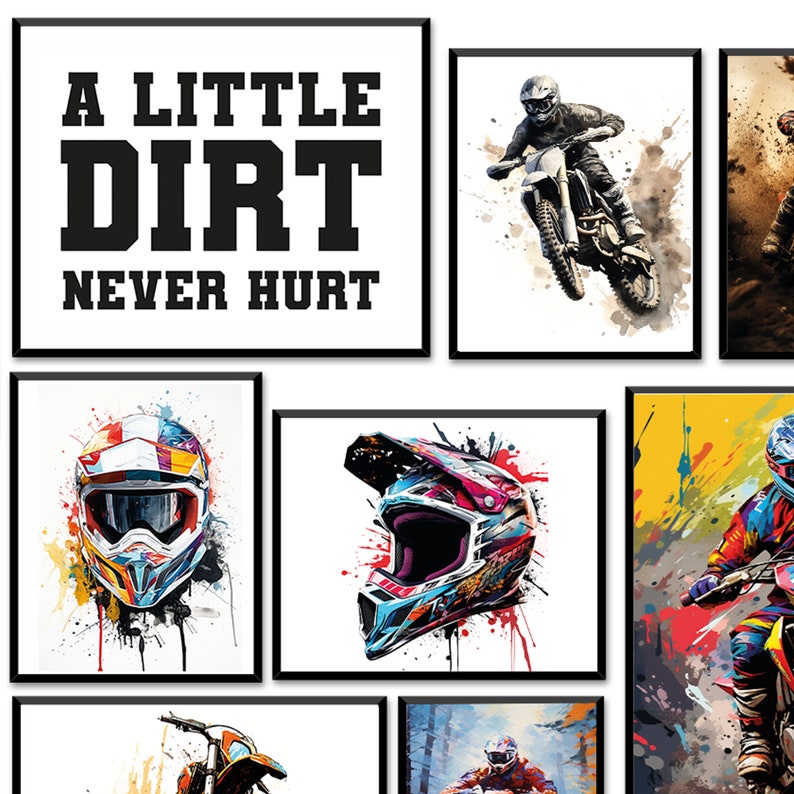 Motocross Wall Art Set of 16 Motocross Prints, Dirt Bike Prints, Boys ...