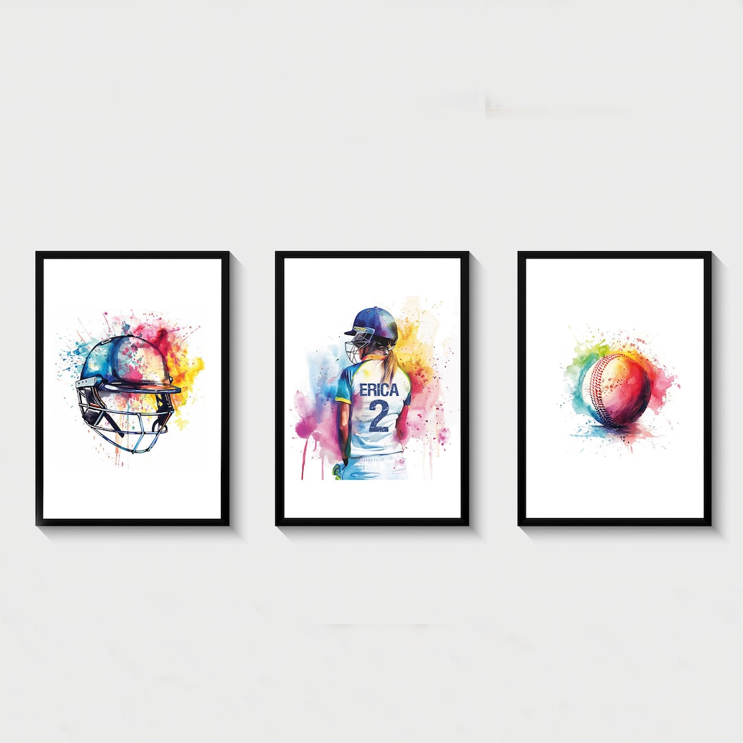 Girls Cricket Art Print, Set of 3 Cricket Poster Prints, Watercolour ...