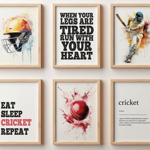 Set of 6 Cricket Prints, Cricket Wall Art, Cricket Decor, Boys Bedroom ...
