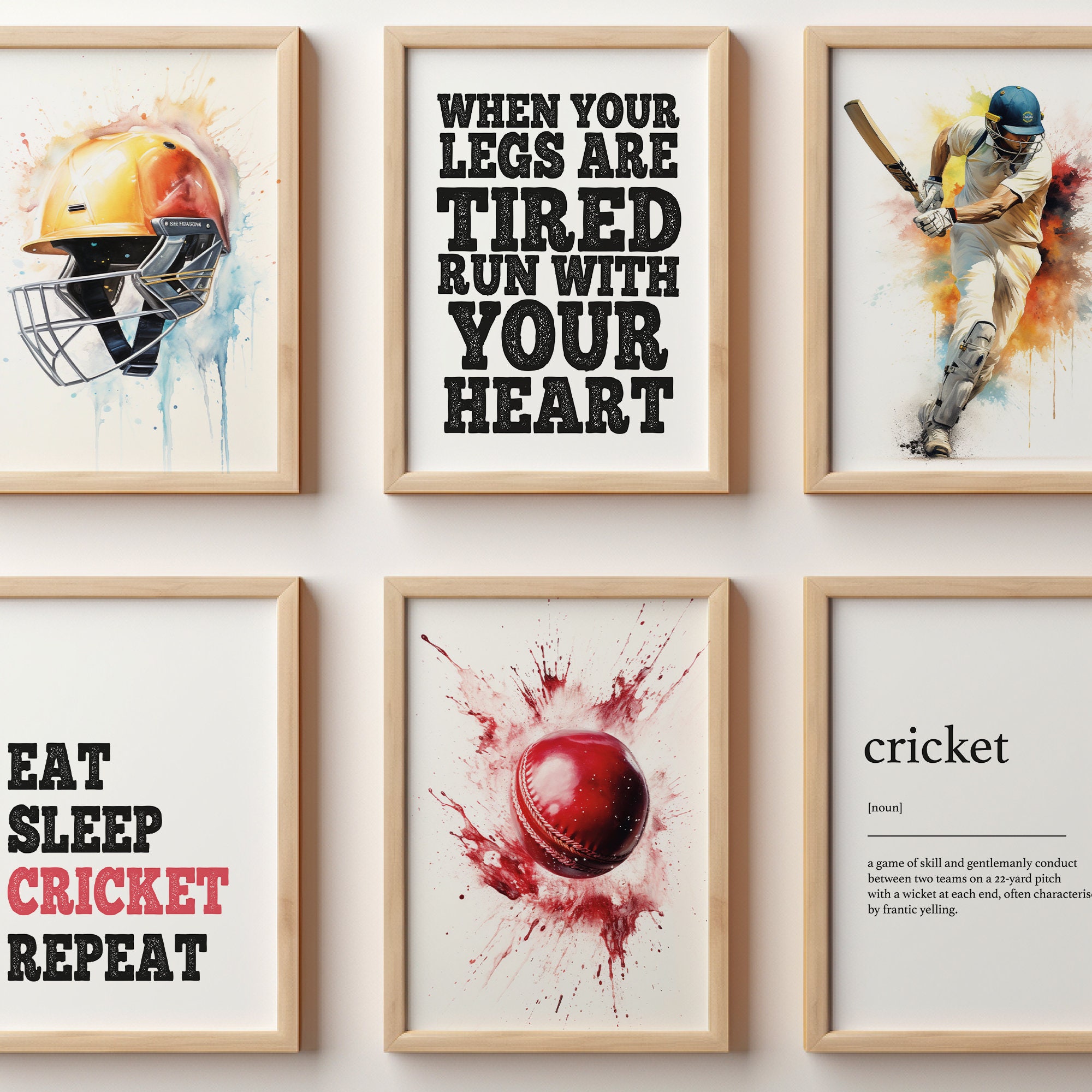 Set of 6 Cricket Prints, Cricket Wall Art, Cricket Decor, Boys Bedroom ...