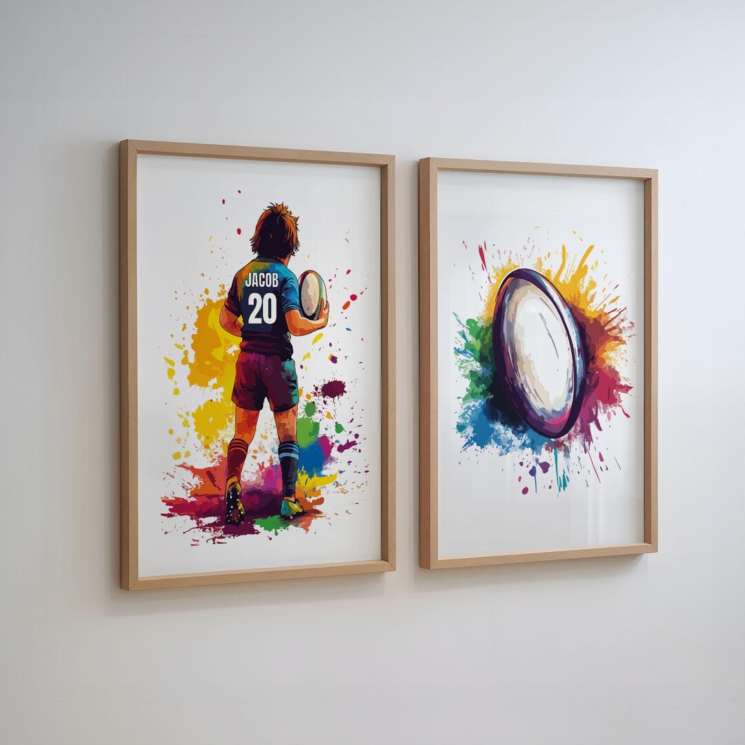 Personalised Rugby Print Set of 2, Rugby Wall Art, Rugby Print, Boys ...