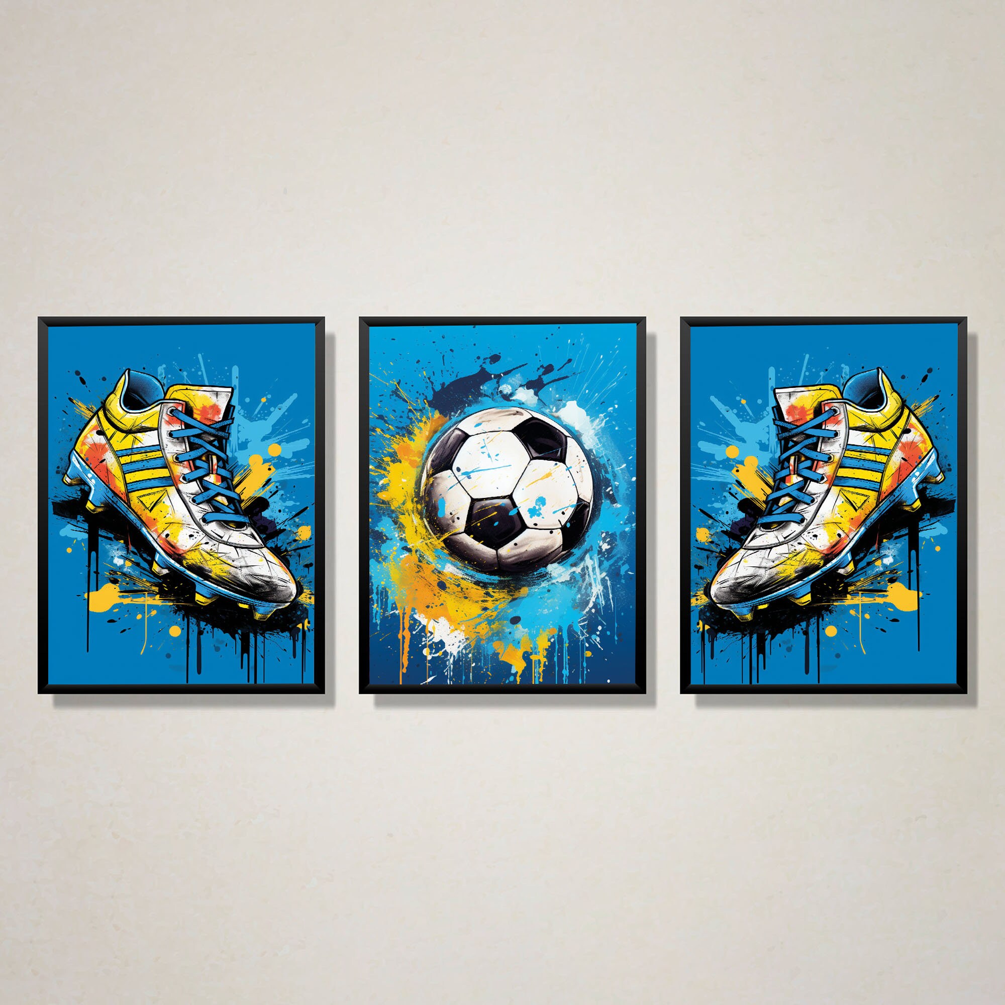 Set of 3 Football Wall Art Prints, Soccer Prints, Football Room Decor ...