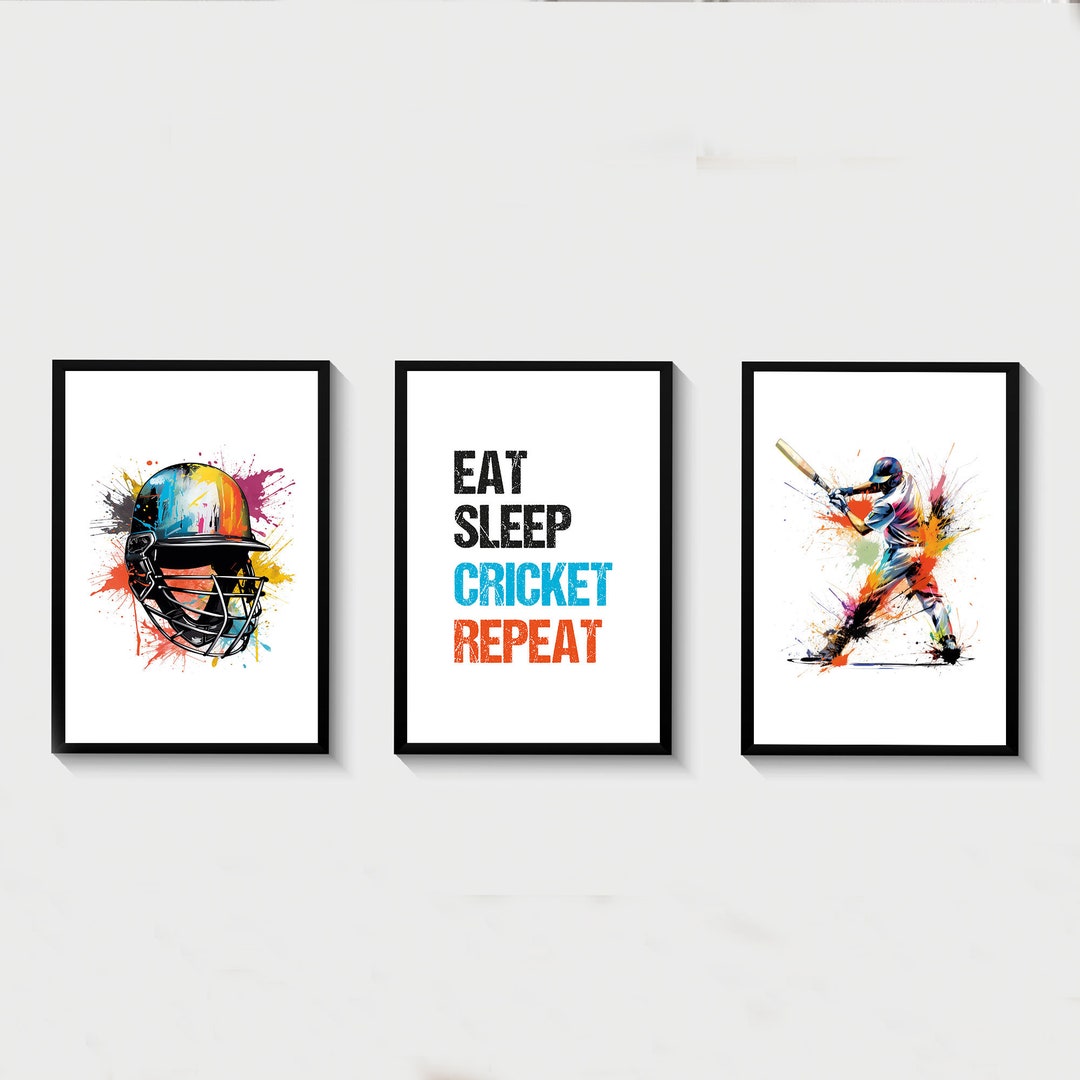 Set of 3 Cricket Prints, Watercolor Cricket Wall Art, Cricket Gifts ...