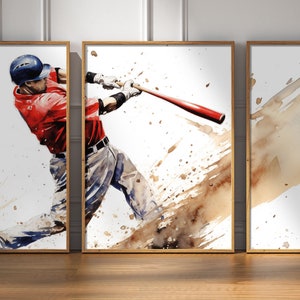 Baseball Poster, Baseball Print Set, Baseball Print, Boys Bedroom Decor ...
