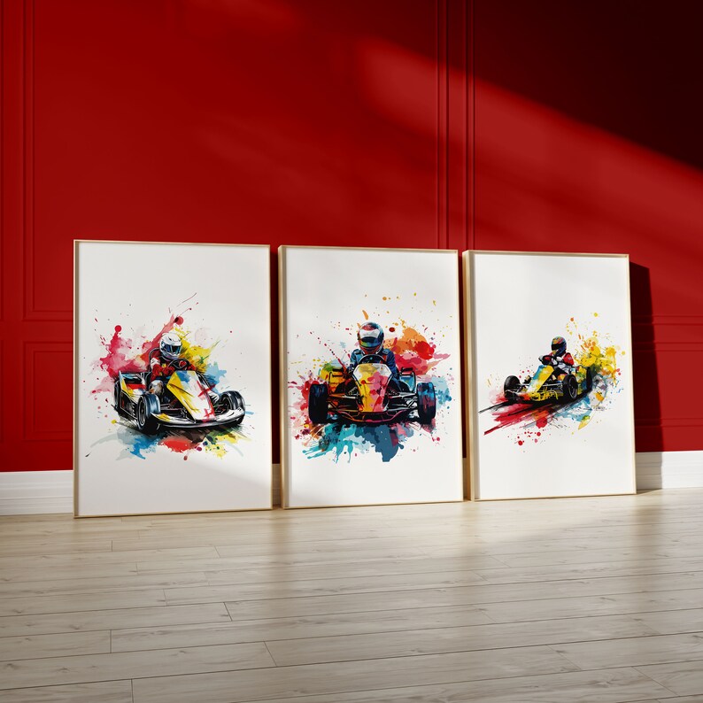 Go Karting Posters, Set of 3 Karting Posters, Boys Bedroom Prints, Boys ...