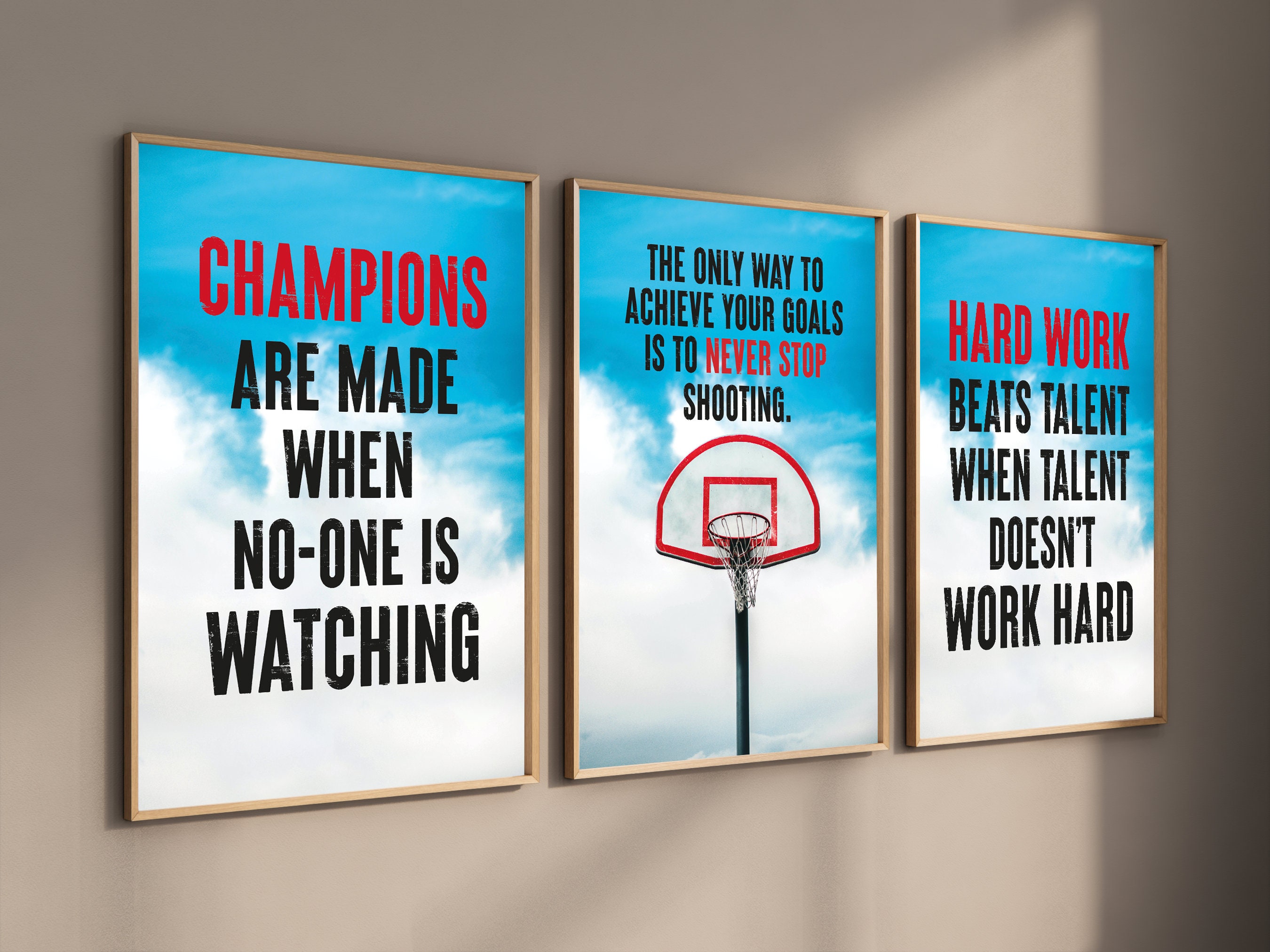 Basketball Set of 3 Motivational Prints, NBA Posters, Basketball Wall ...