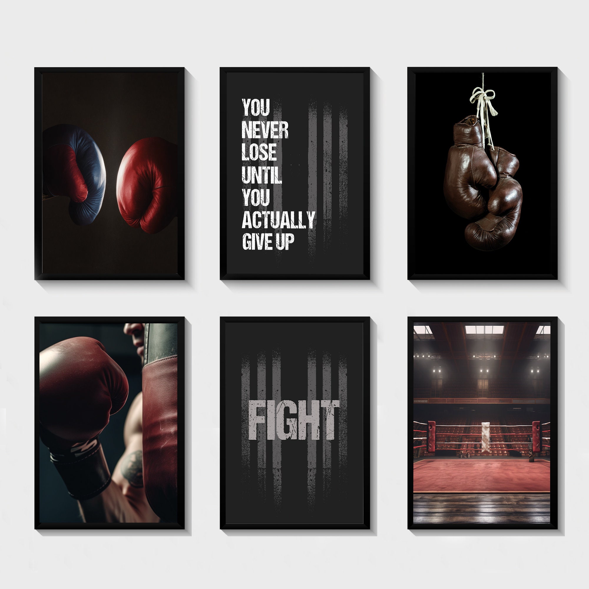 Boxing Poster, Boxing Wall Art Set of 6, Gift for Boys, Boys Bedroom ...