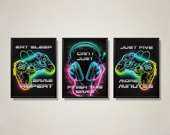 Set of 3 Neon Gaming Wall Poster DIGITAL DOWNLOAD Gamer - Etsy