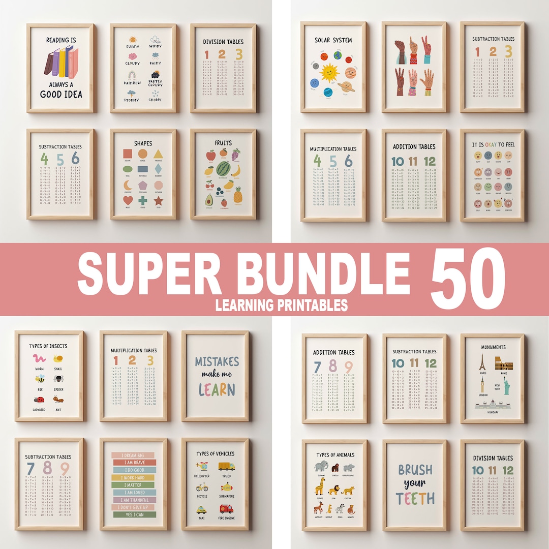 Set of 50 Educational Posters, Homeschool Prints, Montessori Classroom ...