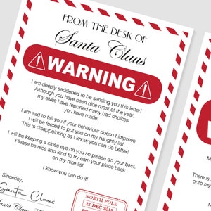 Santa Warning Letter, Final Warning Letter, Set of Santa Letters ...