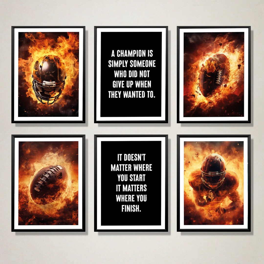 Set of 6 Football Motivational A3 Prints, NFL Football Posters, Boys ...