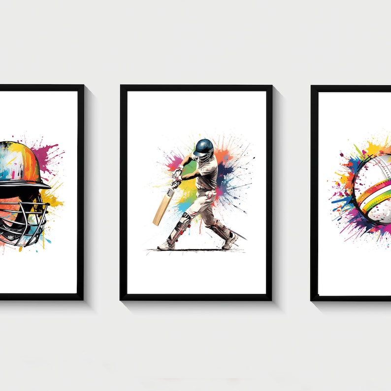 Cricket Player Poster, Cricket Player Set of 3 Prints, Watercolor ...