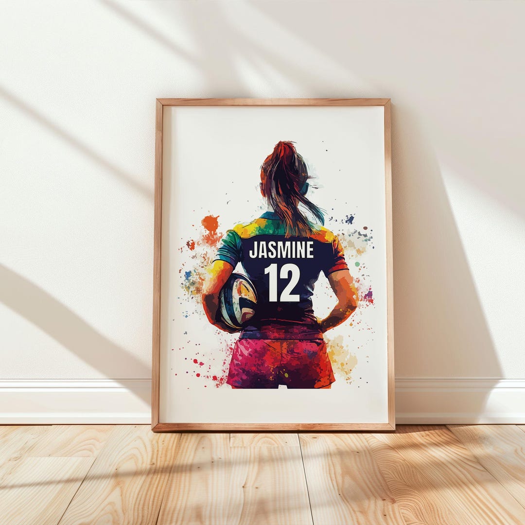 Rugby Print Digital, Girls Bedroom Print, Personalised Girl Rugby Print ...