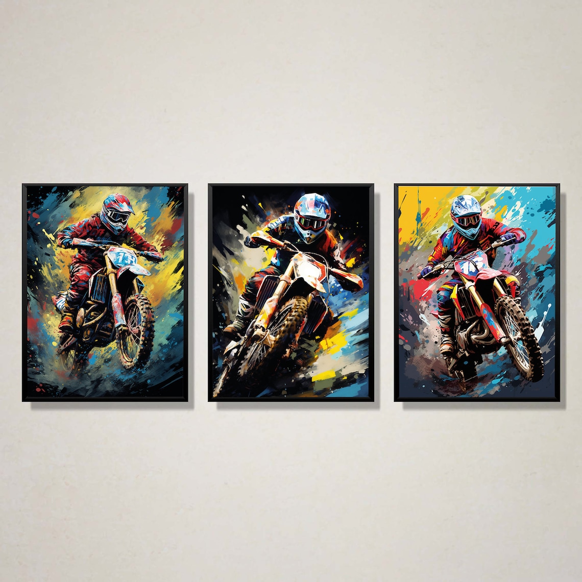 Motocross Prints, Set of 3 Dirt Bike Wall Art, Motorcycle Prints ...