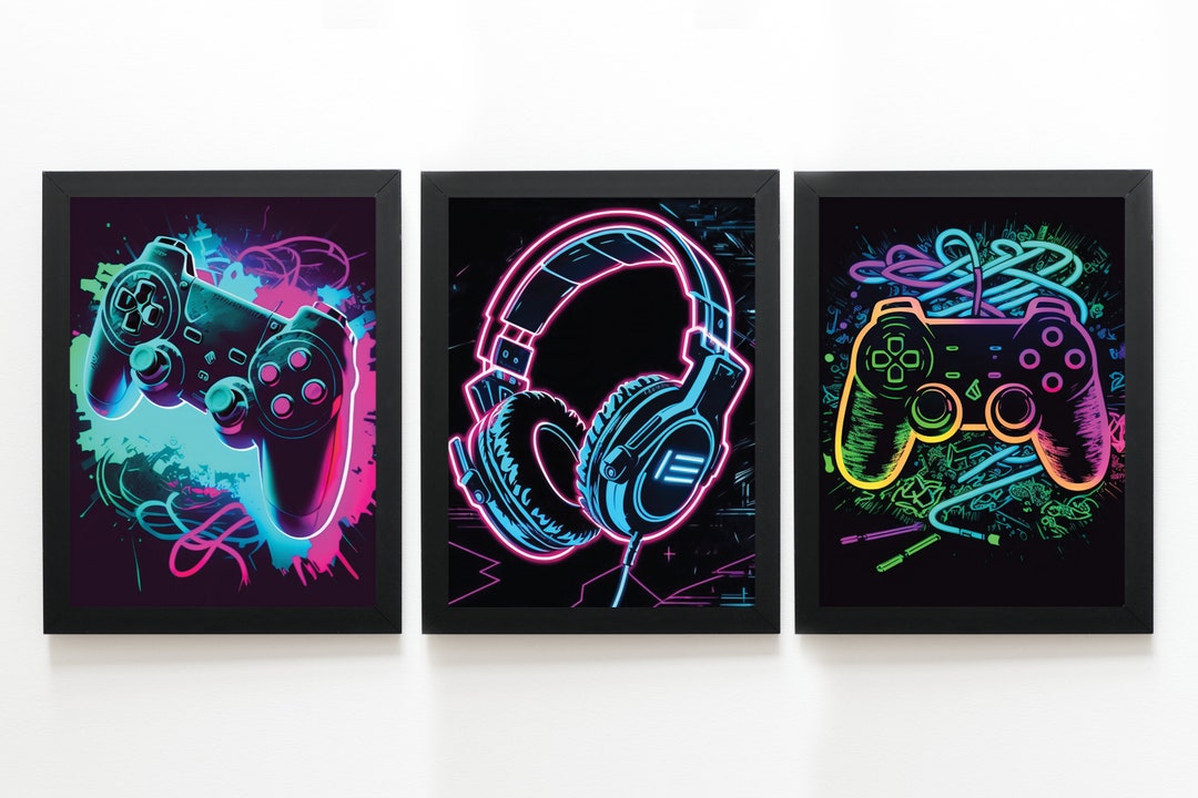 Set of 3 Neon Gaming Wall Poster | DIGITAL DOWNLOAD | Gamer Wall Art ...