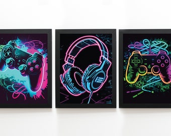 Set of 3 Neon Gaming Poster Digital Print Video Game Poster - Etsy