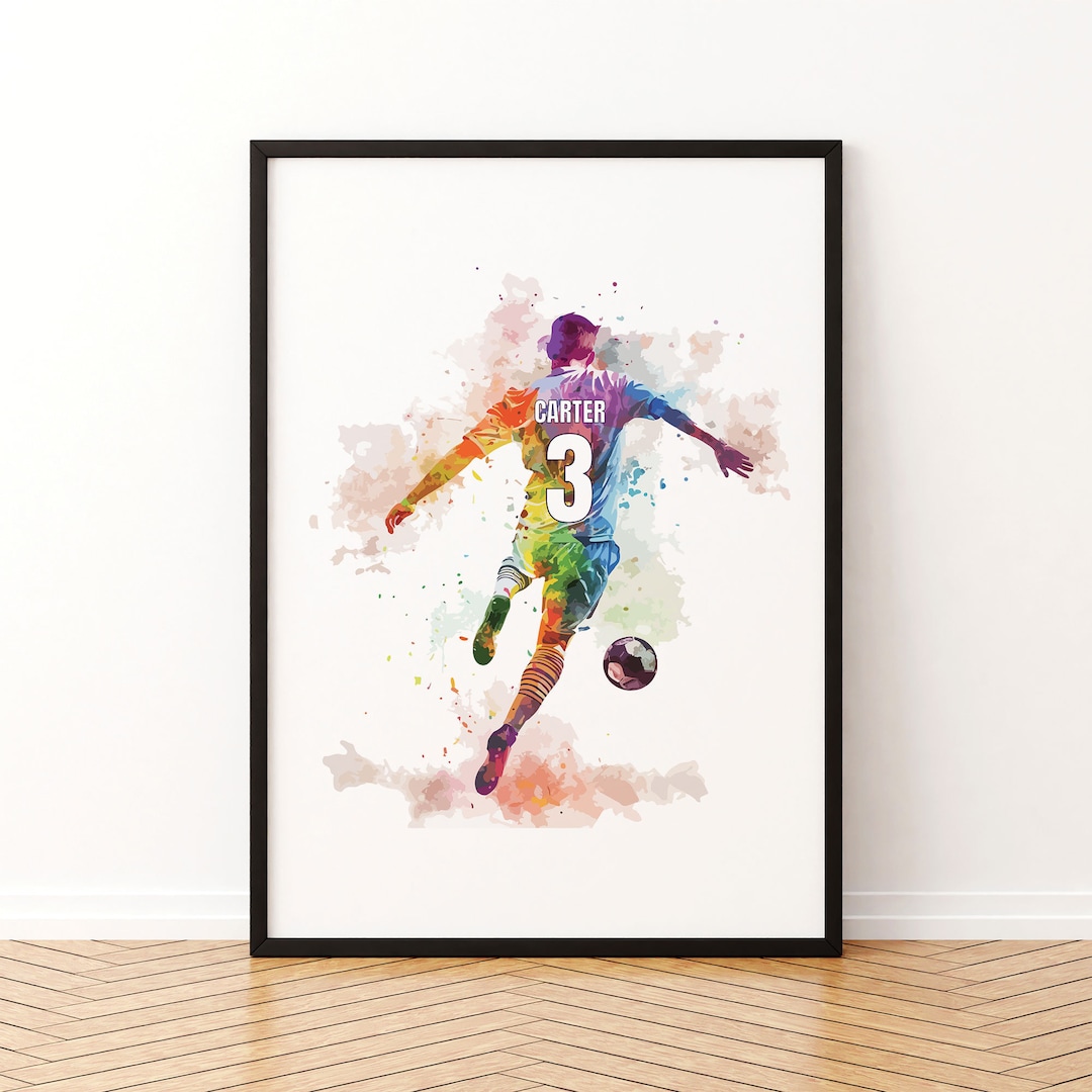 Personalised Football Wall Art Prints Custom Football Poster, Boys ...