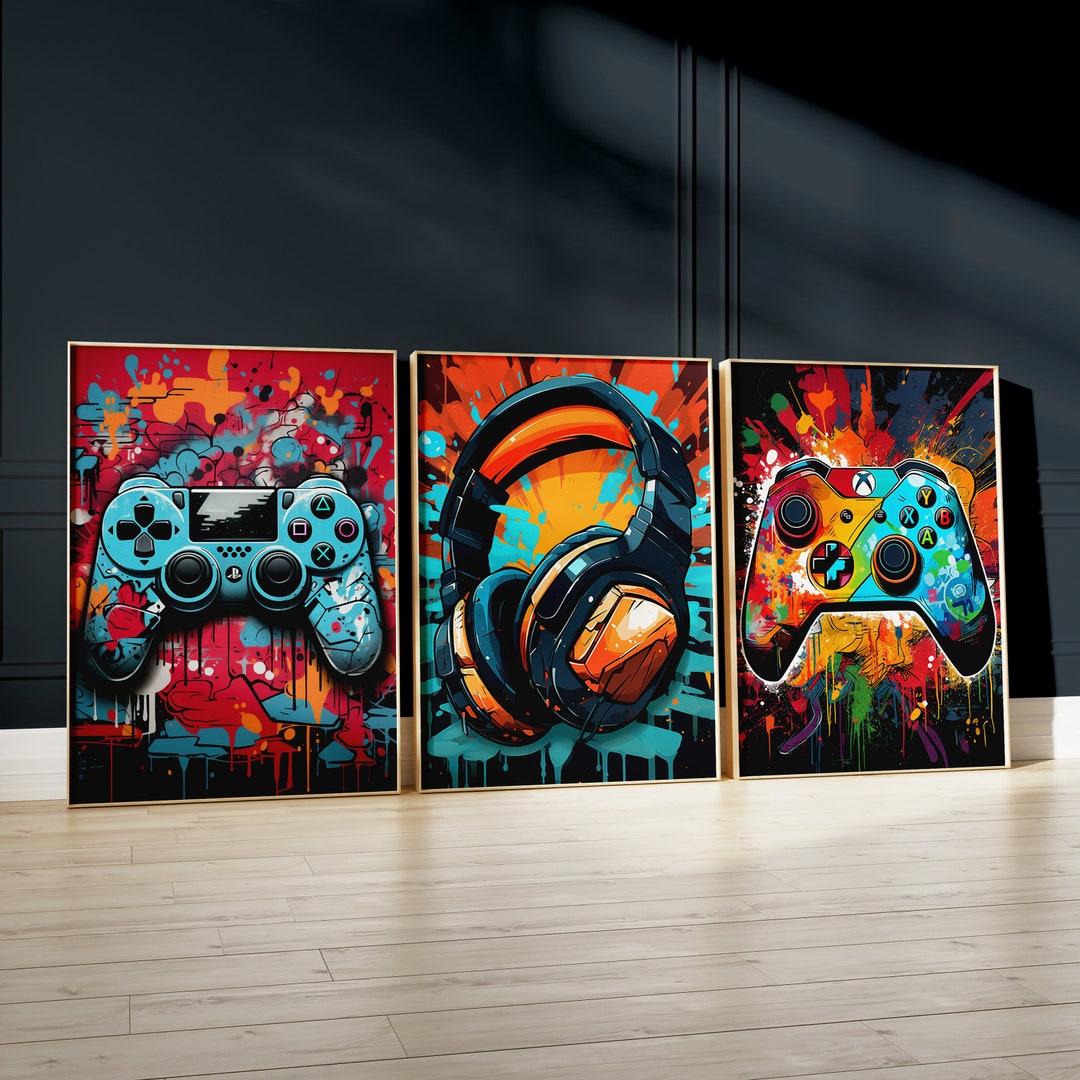 Set of 3 Gaming Prints Gamer Decor Graffiti Wall Art, Teen Room Prints ...