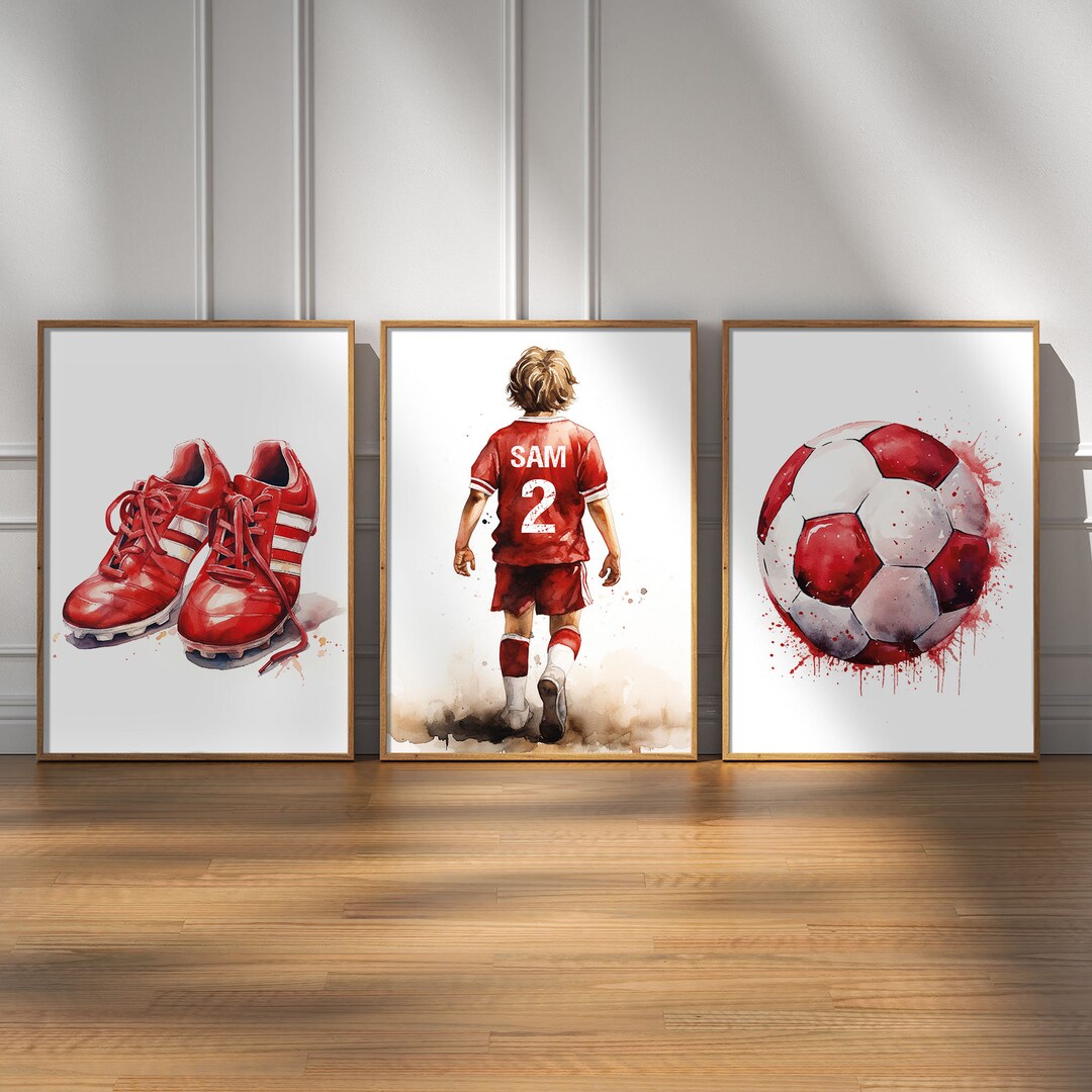 Set of 3 Football Wall Art Prints, Personalised Football Prints, Boys ...