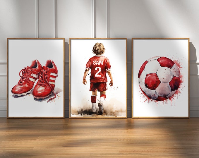 Personalised Set of 3 Soccer Wall Art Prints,boys & Girls Room Decor ...