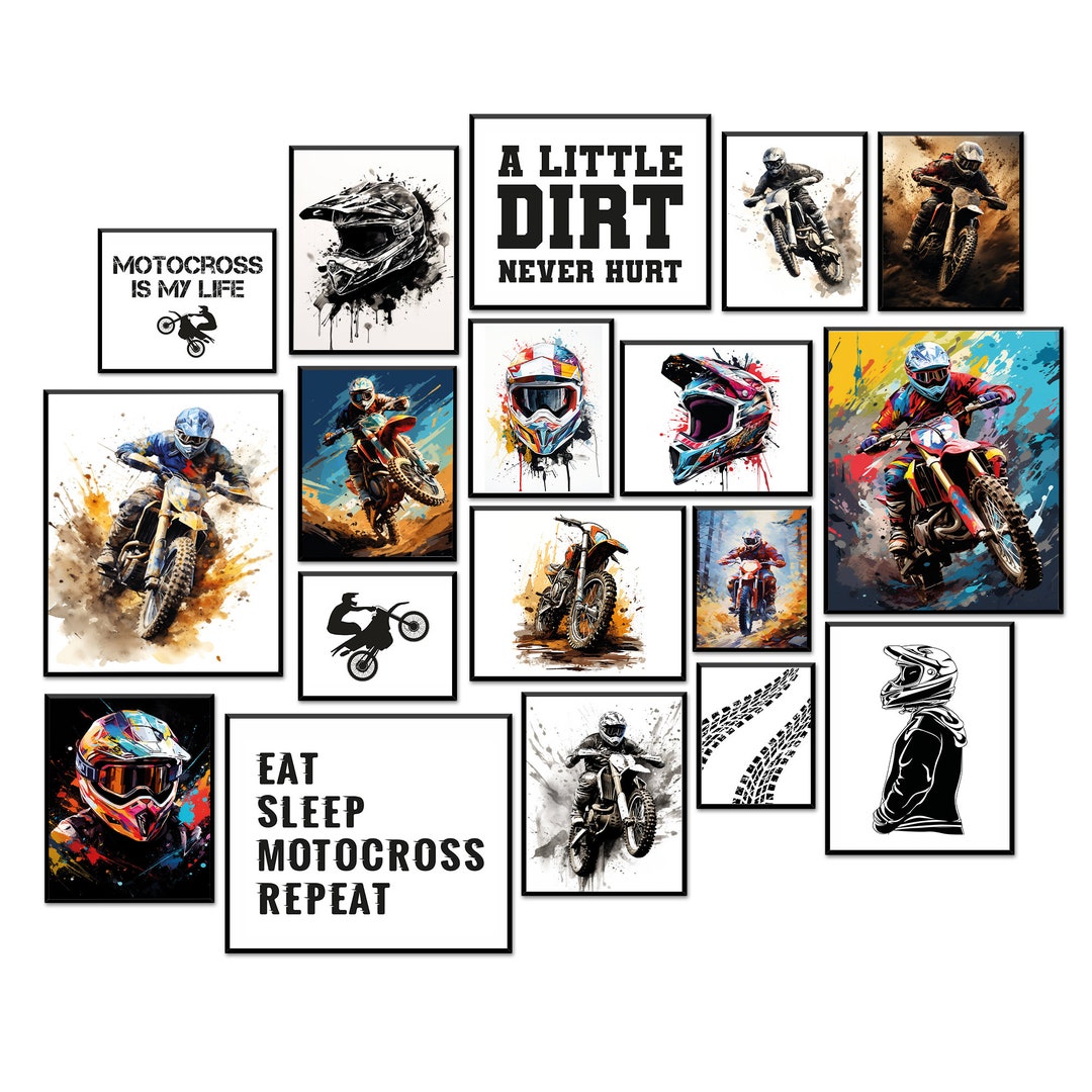 Motocross Wall Art Set of 16 Motocross Prints, Dirt Bike Prints, Boys ...