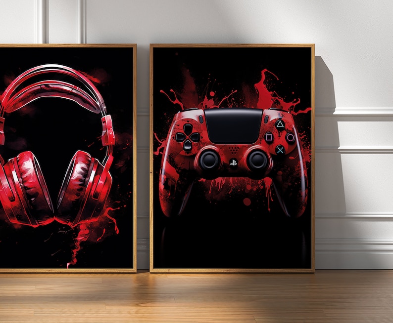 Set of 3 Red Gaming Prints, Gaming Decor, Gamer Wall Art Teen Room ...