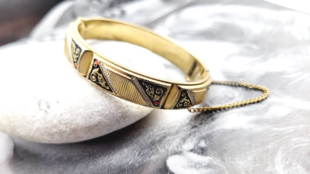 Vintage Damascene Bangle Bracelet Gold Plated Hand Crafted Bangles ...