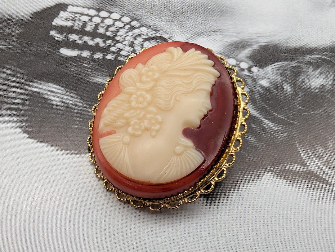 Vintage Cameo, French Celluloid Cameo Brooch, Gold Framed Cameo - Etsy