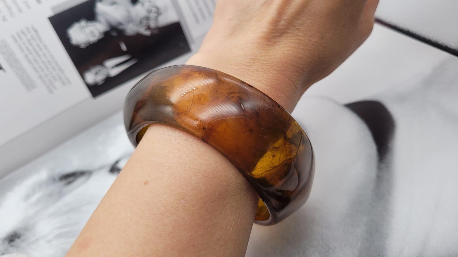 Vintage Toffee Colour Resin Bangle, Chunky Bangle, Wide Bracelet ...