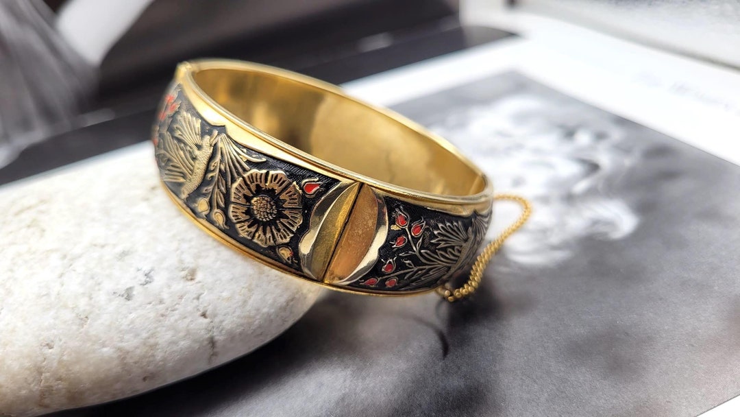 Vintage Damascene Bangle Bracelet Gold Plated Hand Crafted Bangles ...