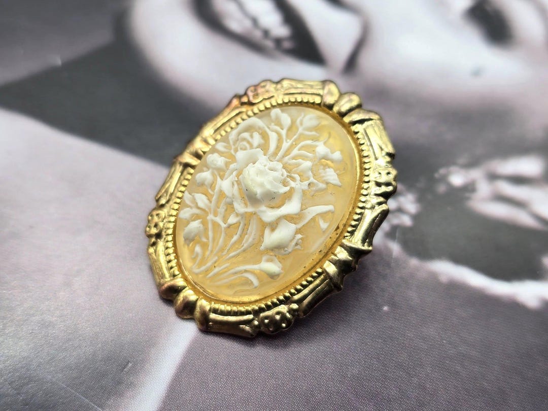 Vintage Cameo, French Celluloid Cameo Brooch, Gold Framed Cameo - Etsy