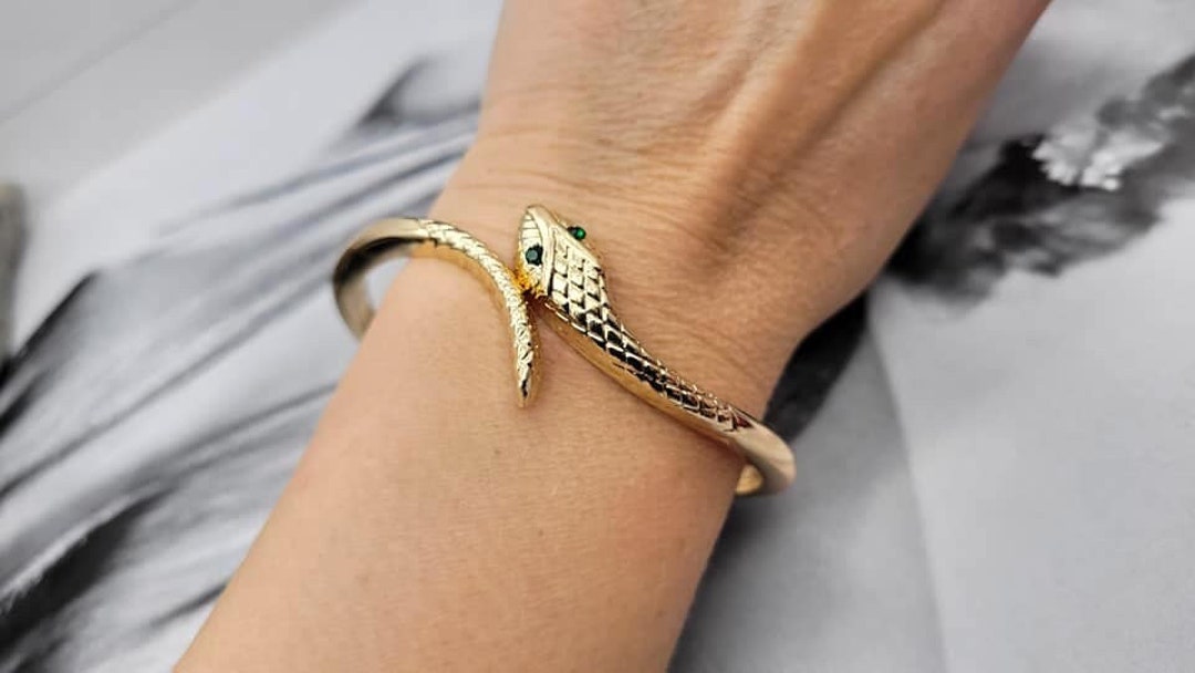 Boho Snake Gold Bangle Bracelet Clamper Bangles, Cuff Bracelet, Reptile ...