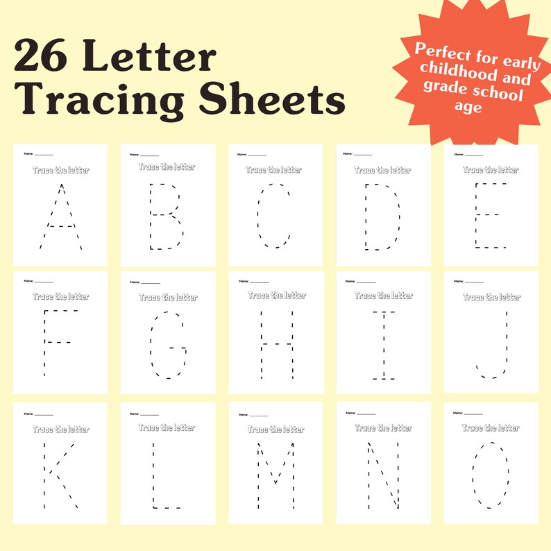 Printable Alphabet Tracing Sheets 26 Digital Download - Etsy