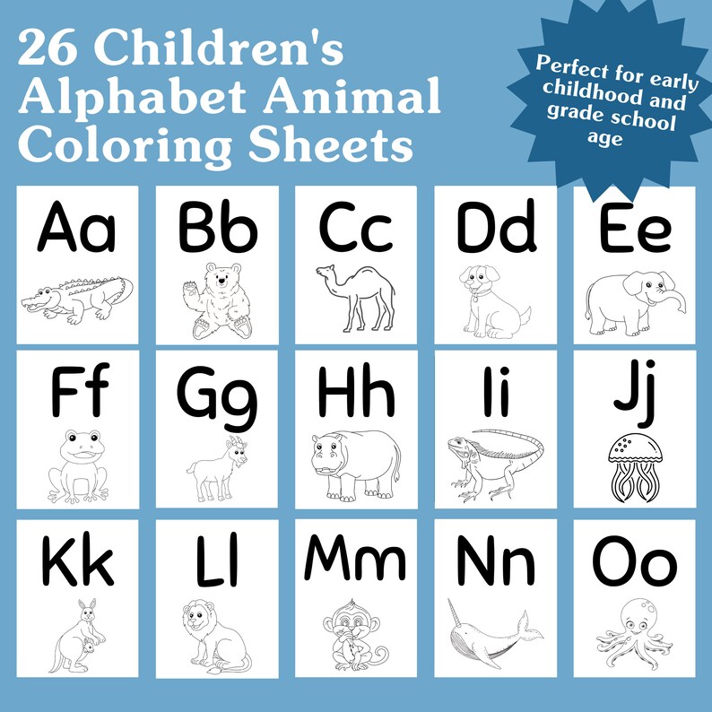 Printable Alphabet Animal Coloring Sheets 26 Digital Download Coloring ...