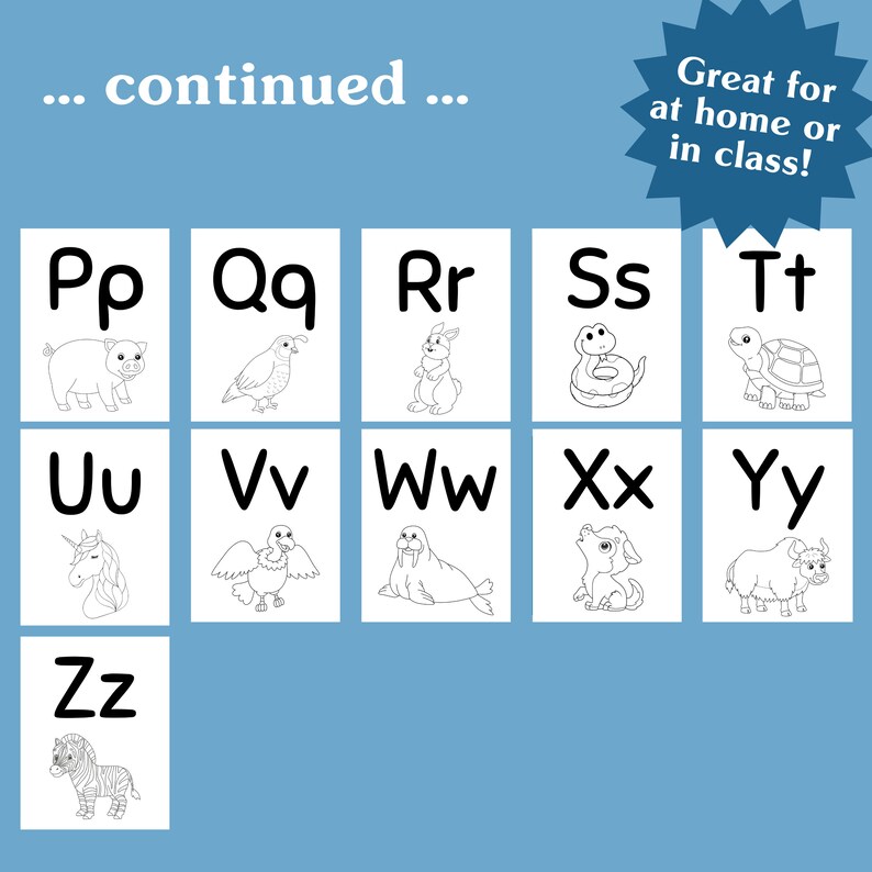 Printable Alphabet Animal Coloring Sheets 26 Digital Download Coloring ...