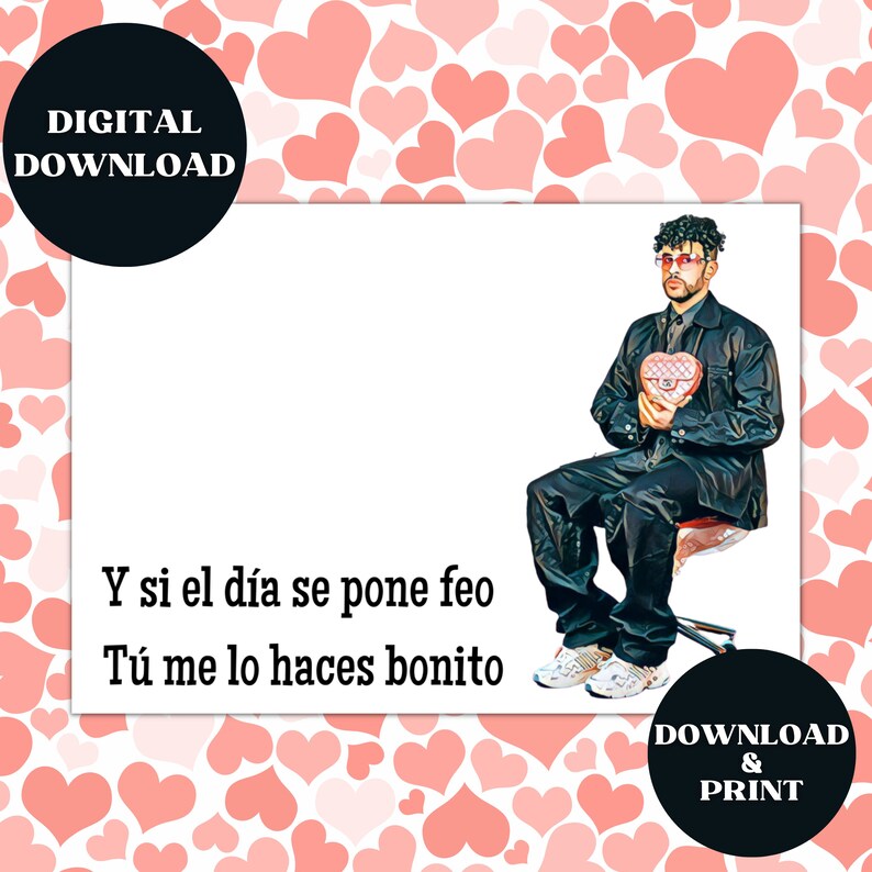 Bad Bunny Printable Valentine's Day Card | Digital Download, Instant ...
