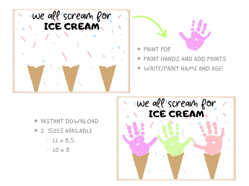 Ice Cream Handprint Art Toddler Preschool Craft Summer Craft Summer ...