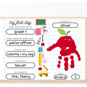 First Day of School Handprint Art: DIY Board Sign Template (digital ...