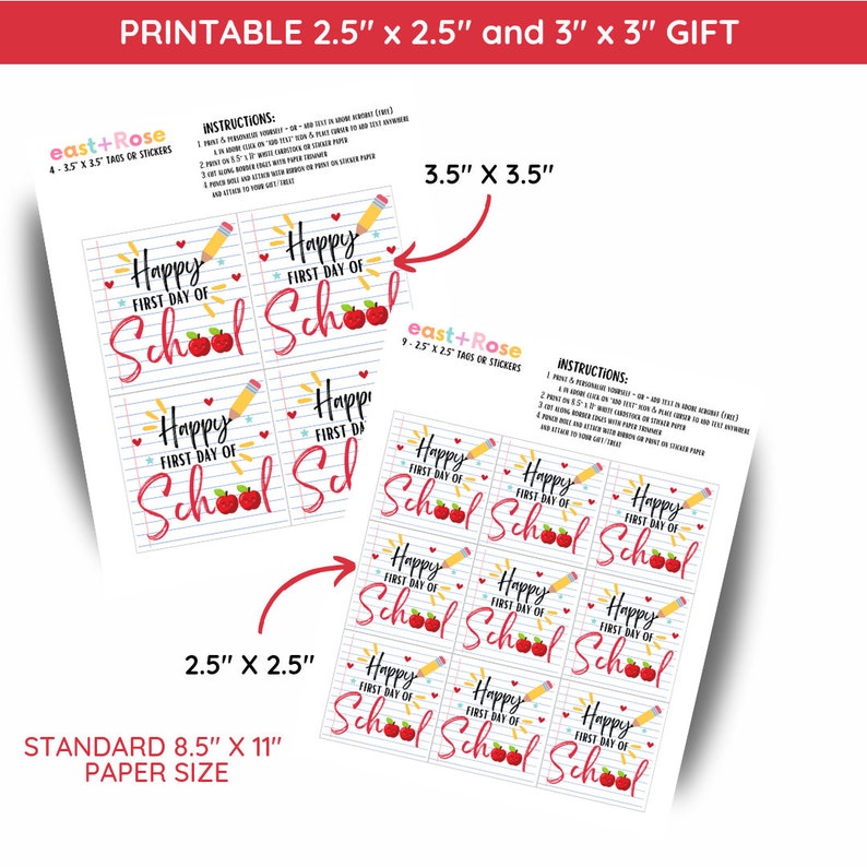 Happy First Day of School Tags, First Day of School Gift Tag, Back to ...