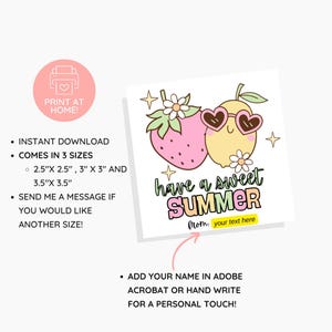 Have a Sweet Summer Gift Tag, Printable Editable End of School Favor ...