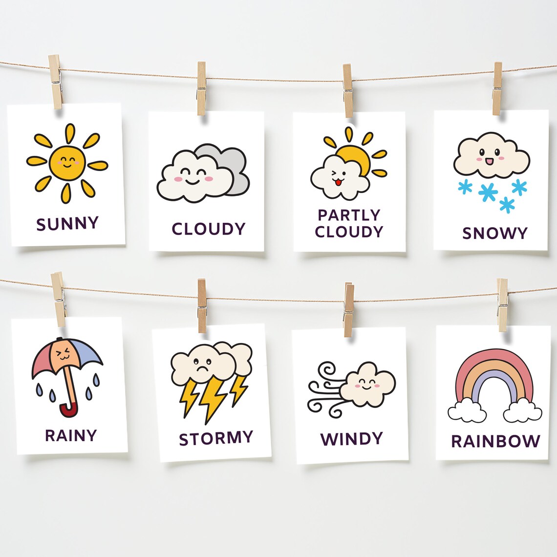 8 Weather Cards Preschool Weather Chart Montessori Flashcards ...